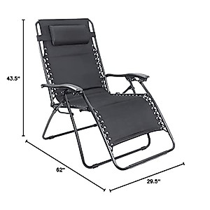 Greesum GS-OSZG00 Oversized Zero Gravity Chair, Folding Outdoor Patio Lounge Recliner with Movable Headrest, Black