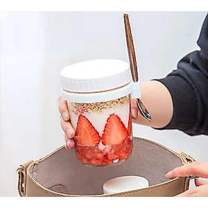 Melanaille 2 Pack Overnight Oats Containers with Lids and Spoons,16 oz Glass Mason Overnight Oats Jars,Reusable portable plastic food storage container for oatmeal, yogurt, soup, grains, milk, etc