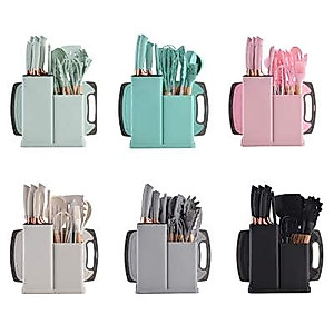 Black utensil set;19-Piece black Kitchen Utensils Set; black cutting boards for kitchen;Juego de Cucharones para Cocina! black knife set with block;black silicone cooking utensils set.