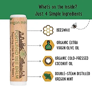 Portland Bee Balm All Natural Handmade Beeswax Based Lip Balm, Oregon Mint 3 Count