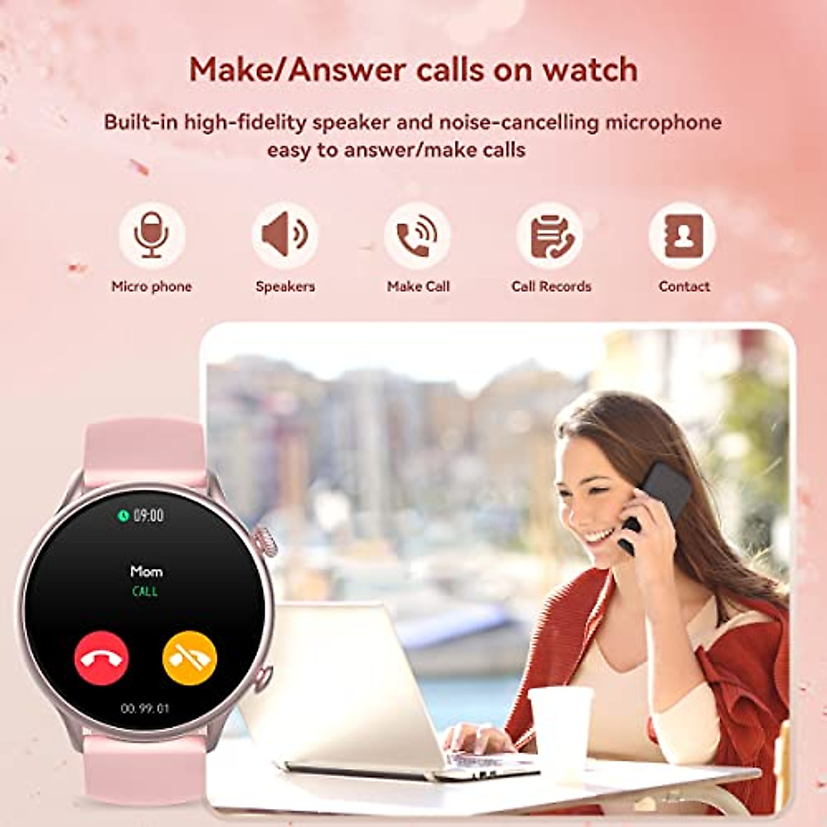 Smart Watch for Women (Answer/Make Call) IP68 Waterproof Smart Watch for Android iOS Phones 1.39 Round Smartwatch Fitness Activity Tracker With Blood Pressure Heart Rate Sports Watch with Step Counter