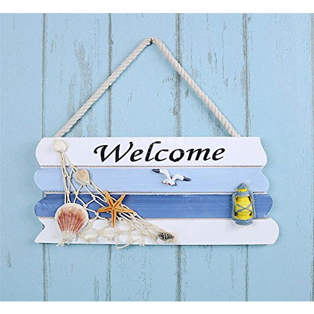 WINOMO Wooden Welcome Sign Front Door Nautical Decor (Blue)