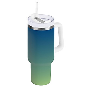 MCHIVER Blue Green Gradient 30 oz Tumbler with Handle and Straw Stainless Steel Vacuum Water Bottle Leak-proof Travel Coffee Mug Insulated Tumbler with Lid