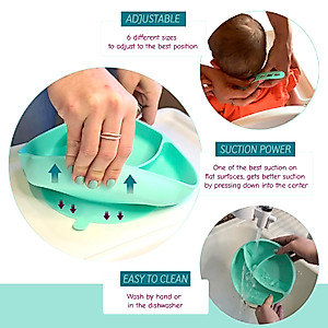 Silicone Baby Feeding Set | truku truku ® | Baby Dinnerware Set - 2 Bibs with Food Catcher, Suction Plates for Baby, Bowl, Toddler Cup, Bamboo Spoon and Fork - Baby Avocado Stuff - 7 pcs (Mint)