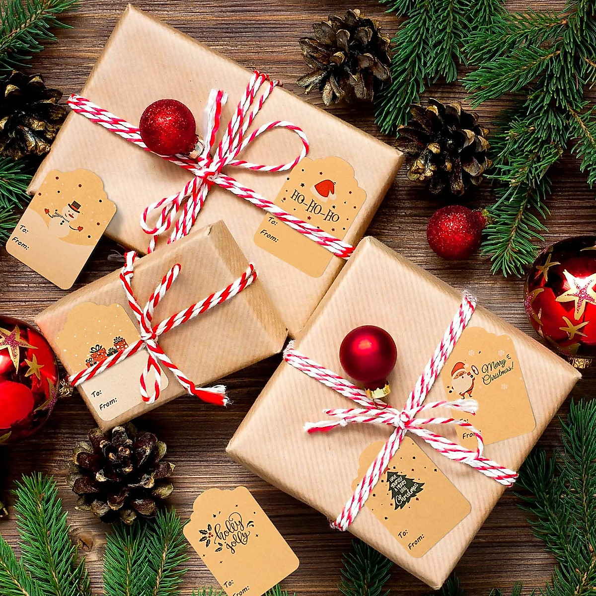 300Pcs Christmas Tag Stickers, Self Adhesive Christmas Name Tag Stickers, Easy to Write and Peel, Perfect for Holiday Decorative Presents Cards Boxes, 2 x 3 Inch, 6 Designs