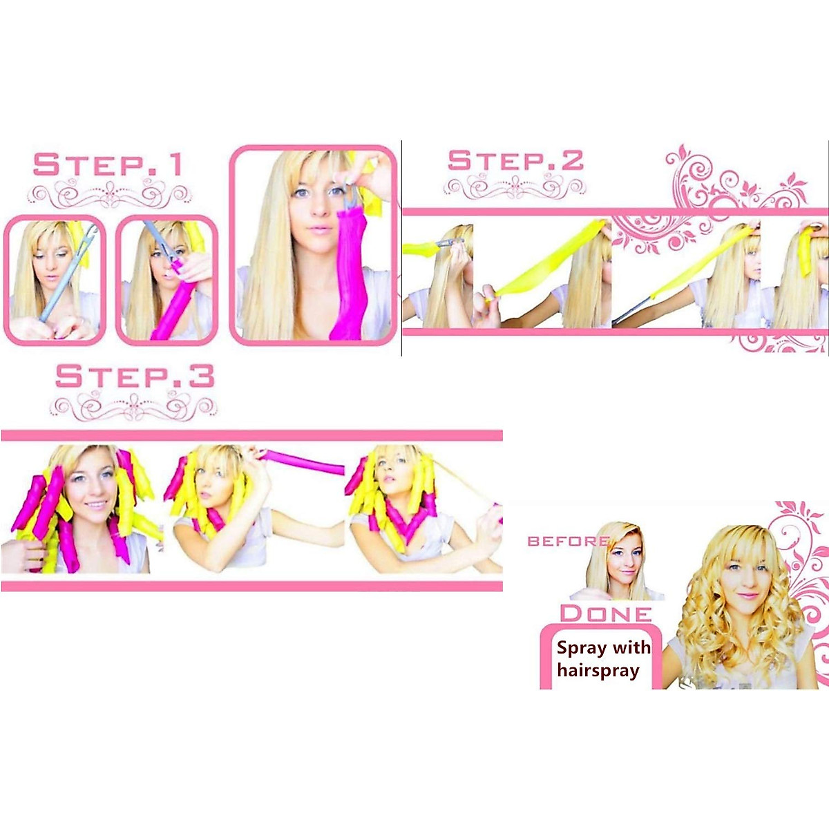 EQARD No Heat Hair Curlers 36PCS Heatless Spiral Curlers Styling Rollers Kit Magic Hair Curlers Curls with Styling Hooks for Home Salon DIY Most Kinds of Hairstyles