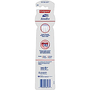 Colgate 360 Extra Soft Toothbrush for Sensitive Teeth and Gums with Tongue and Cheek Cleaner, 2 Pack