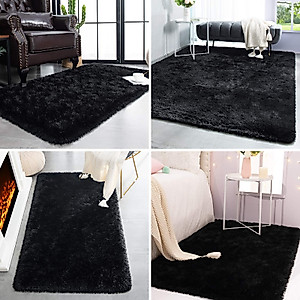 TWINNIS Super Soft Shaggy Rugs Fluffy Carpets, 5x8 Feet, Indoor Modern Plush Area Rugs for Living Room Bedroom Kids Room Nursery Home Decor, Upgrade Anti-Skid Rectangular Fuzzy Rug, Black