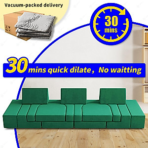 wanan Modular Kids Play Couch, 13PCS Modular Couch Kids for 4 Kids, Kids Couch for Playroom, Modular Kids Couch for Boys and Girls, Kids Play Couch for Kids (Green)