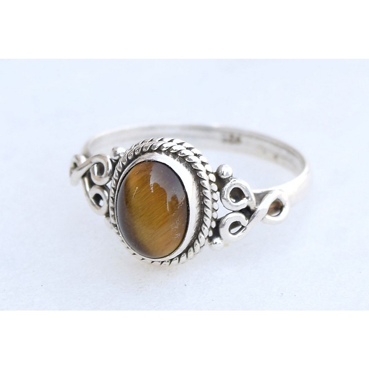 Tiger Eye Stone Ring 925 Sterling Silver Statement Ring For Women Handmade Rings Gemstone Christmas Promise Ring Size US 8 Gift For Her