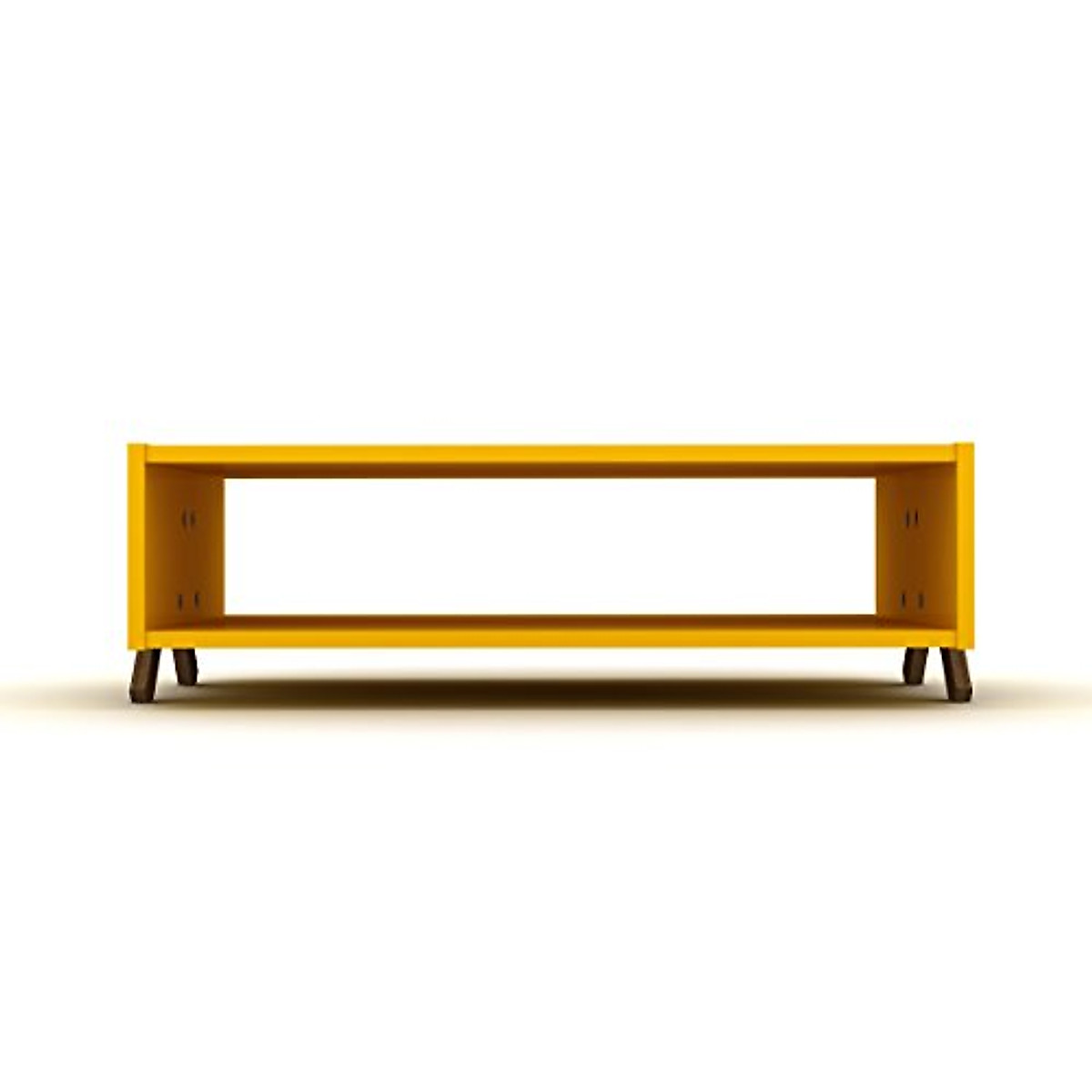 HT Design Kipp Cross Legs Wooden Frame Rectengular Coffee Table for Living Rooms with Interior Shelving, Walnut/Yellow