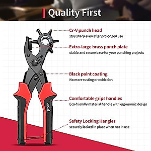 Revolving Punch Plier Kit, XOOL Leather Hole Punch Set for Belts, Watch Bands, Straps, Dog Collars, Saddles, Shoes, Fabric, DIY Home or Craft Projects, Heavy Duty Rotary Puncher, Multi Hole Sizes Make