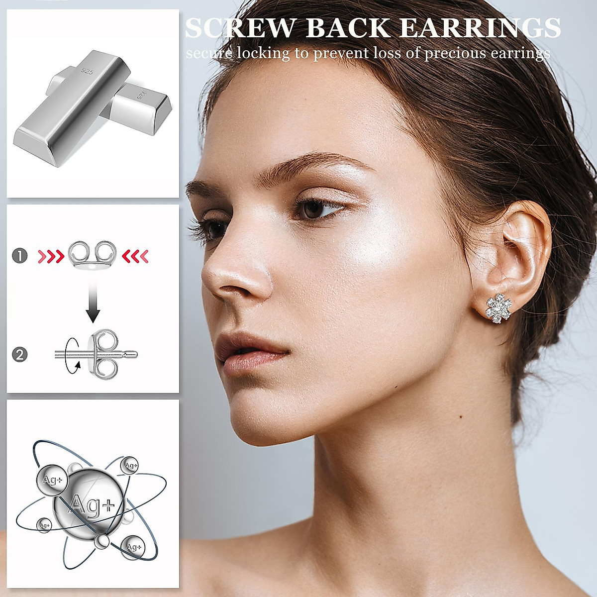 TunzugMoissanite Stud Earrings D Color VVS1 Clear Moissanite Stud Earrings 18K Gold Plated 925 Sterling Silver Friction Base Hypoallergenic Earrings for Men Women