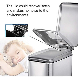 CLTEC 5L/1.3Gal Stainless Steel Trash Can with Lid Soft Close, Removable Inner Waste Basket, Slim Small Garbage Can, Rectangular Step Trash Bin for Bathroom Bedroom Office, Anti-Fingerprint, Silver