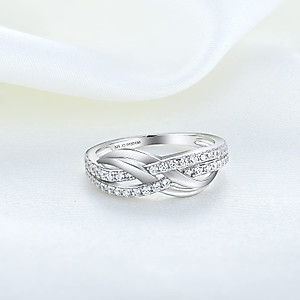 JO WISDOM Women Celtic Knot Rings,925 Sterling Silver Criss Cross X Shape Statement Rings for Women with Cubic Zirconia Size 8