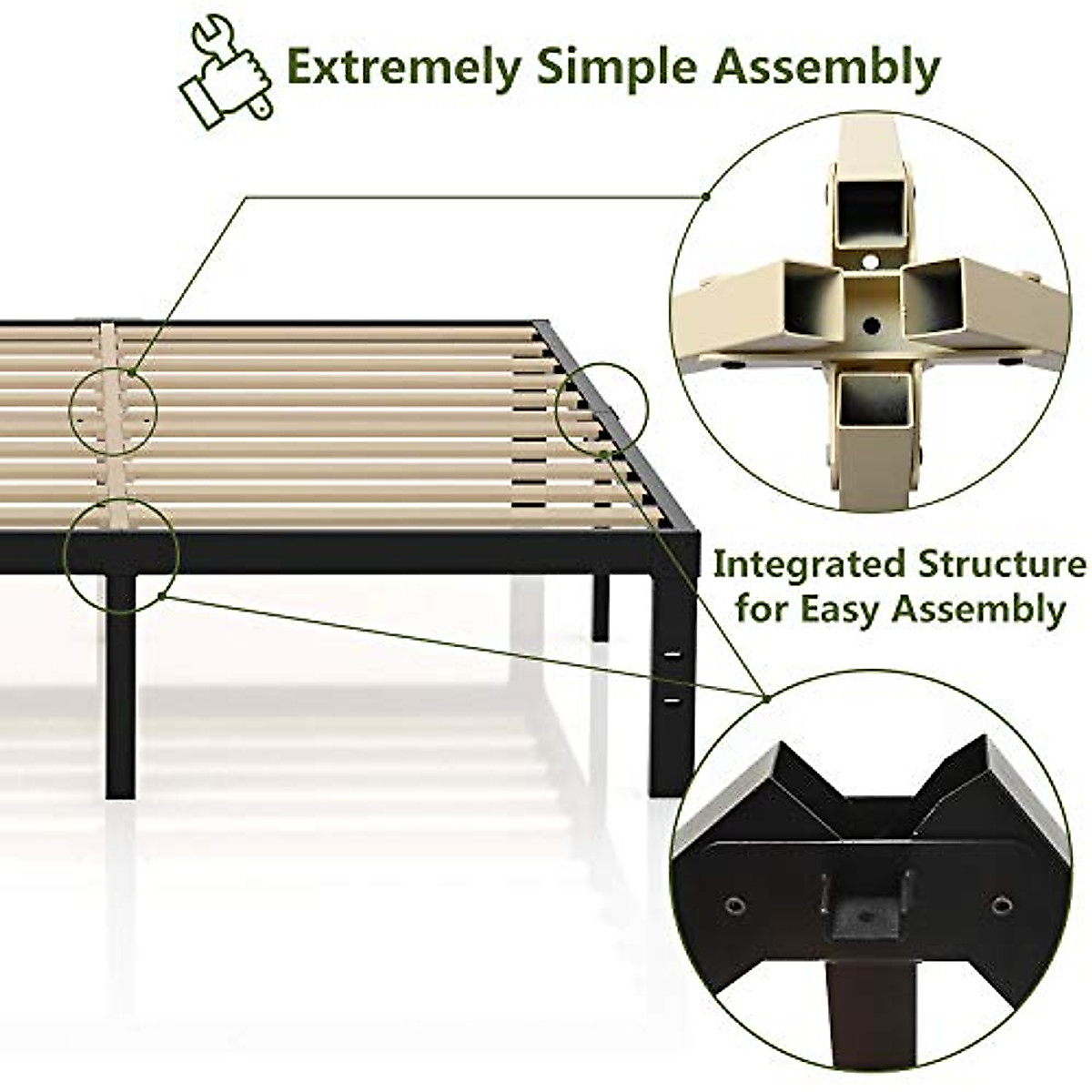 ZIORS 3500lbs Heavy Duty,14 Inch Steel & Wooden Slat Support Reinforced Platform Bed Frame,Mattress Foundation/No Box Spring Needed/Easy Assembly/Noise Free,Full/Queen/California King (King)