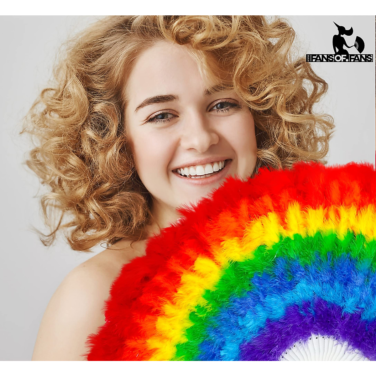 Rainbow Feather Folding Hand Rave Fan 45cm, Fancy Dress Wedding Party Gift Outdoor Vintage Dance Photoshoot Pride Hand Fan Gay Fan(LGBTQ)