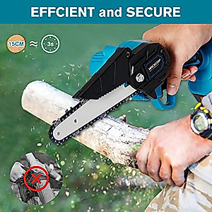Mini Chainsaw 6 Inch, Electric Cordless Chainsaw with 2 Batteries & 2 Chains, Handheld Chainsaw Kit for Tree Pruning, Wood Cutting, Branches Shears