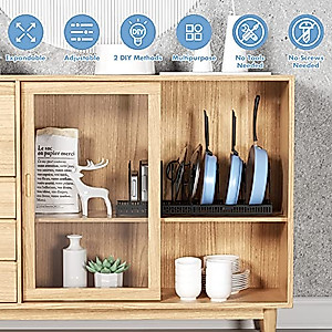 Felibeaco Expandable Pot & Pan Organizers Rack with 10+Dividers, Adjustable Pans & Pots Lid Organizer Holder Rack for Cabinet, Kitchen, Counter, Black