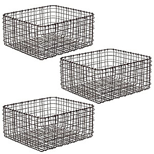 mDesign Farmhouse Decor Metal Wire Storage Basket Bin for Storage & Organizing Closets, Shelves, and Cabinets in Bedrooms - Holds Shirts, Purses, Leggings, Scarfs, Hats - 12" x 12" - 3 Pack - Bronze