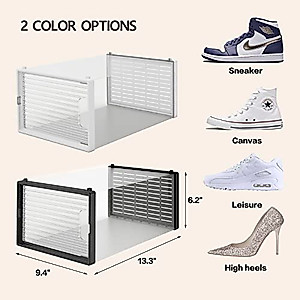 6 Pack Large Shoe Box Clear Plastic Stackable - Upgrade Shoe Organizer - Crystal Clear Shoe Storage Boxes - Premium Clear Shoe Boxes Stackable - Shoe Organizer for Closet -Sneaker Storage - Stackable Shoe Box Containers Bins Case White-Cajas Para Zapatos