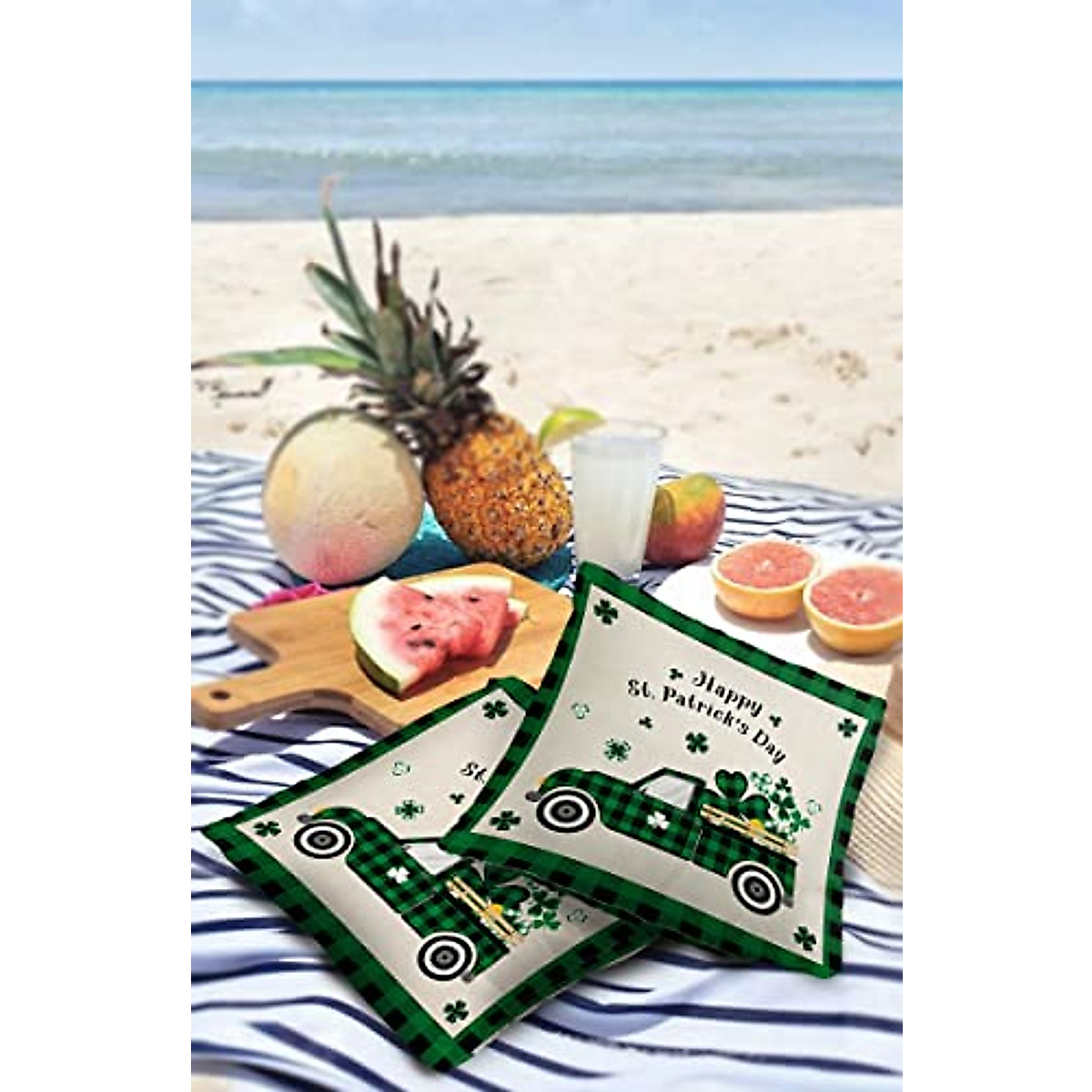 Outdoor Pillows 16x16 Waterproof Outdoor Pillow Covers, St Patrick's Day Shamrock Truck Polyester Throw Pillow Covers Garden Cushion Decorative Case for Patio Couch Decoration Set of 2, Spring Clovers