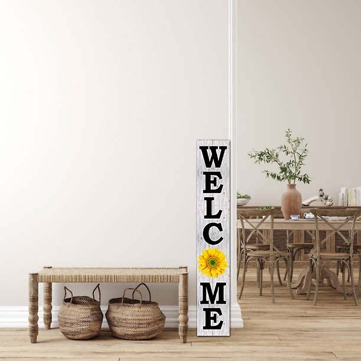 KPSheng Sunflower Hanging Signs Spring Welcome Porch Wood Sign 8x48 Inch Summer Spring Door Summer Hanging for Front Door Garden Home Yard Sunflower Party Decorations