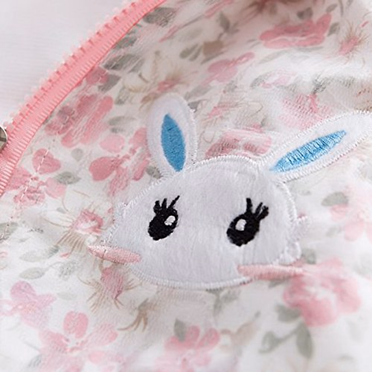 famuka Baby Girls Hooded Jacket Floral Pattern Coat Rabbit Style Windbreaker for Spring/Autumn (Pink, 3-6 Months)