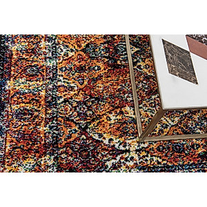 Unique Loom Rosso Collection Vintage, Traditional, Bohemian, Geometric, Border, Distressed, Southwestern Area Rug, 8 ft x 10 ft, Orange/Black