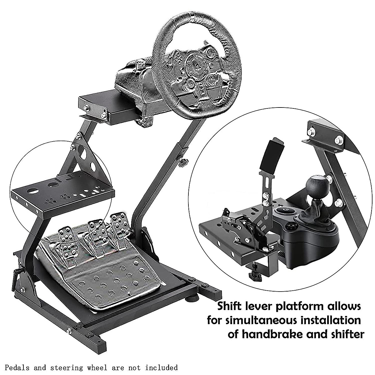 Hottoby Racing Steering Wheel Stand Foldable Shift Lever Upgrade Fit for Logitech/Thrustmaster G25 G27 G29 G920 G923 T150 T248 T300 Multi-level Adjustable Easy Storage Install Cockpit,No Wheel & Pedal