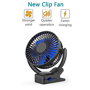 xasla 6700mAh Clip on Fan Rechargeable, Battery Operated USB Desk Fan, Quiet & Strong Airflow, Portable Personal Fan for Baby Stroller, Golf Cart, Camping, Beach, Treadmill, Travel