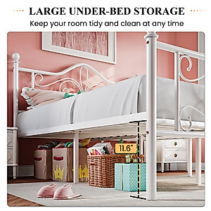 SHA CERLIN Full Size Bed Frame with Headboard,Metal Bed Frame with Butterfly Pattern Design Headboard & Footboard,No Box Spring Needed,Easy Assembly,White