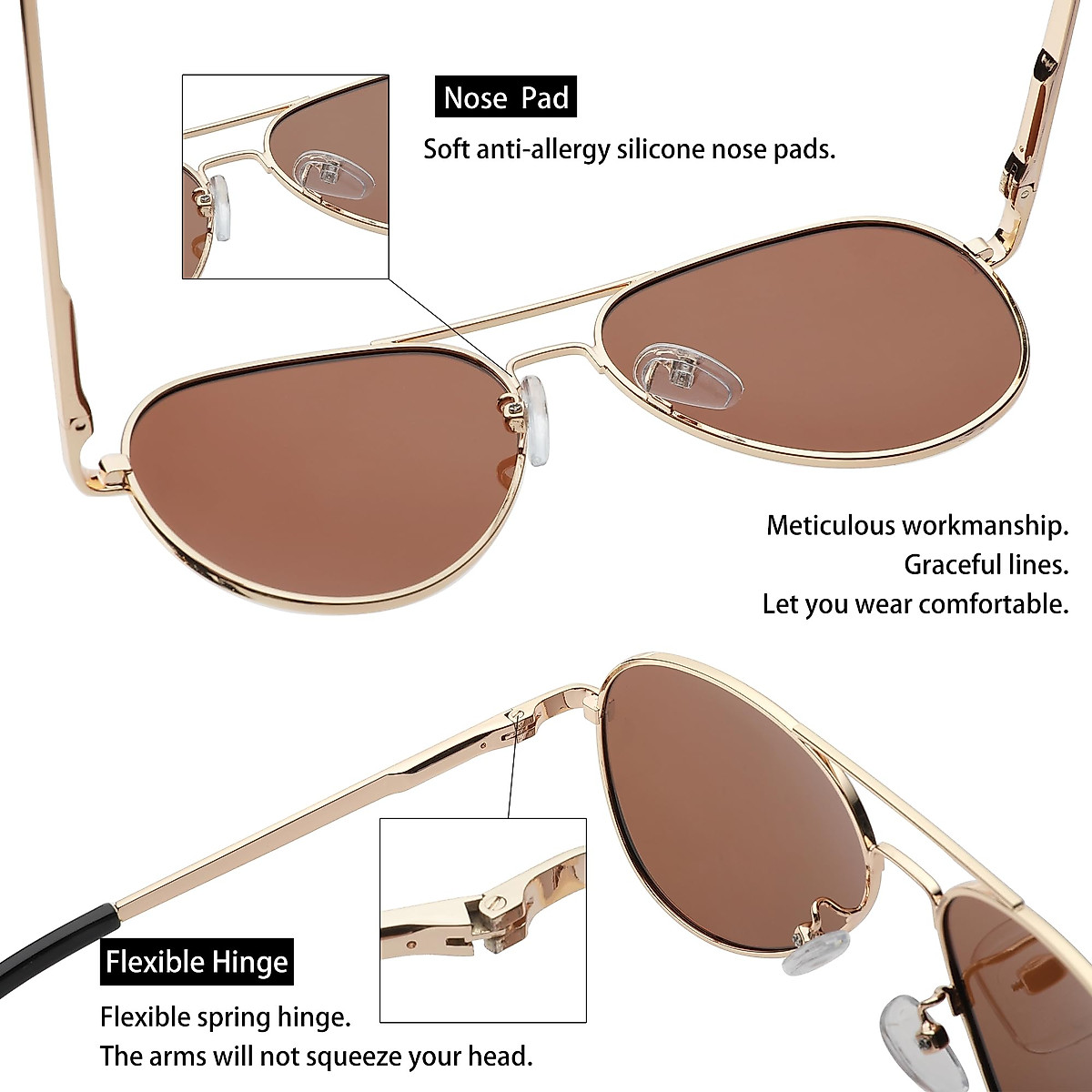 COASION Polarized Aviator Sunglasses for Juniors Small Face Women Men Vintage UV400 Protection Shades(Gold Frame/Brown Lens,52mm)