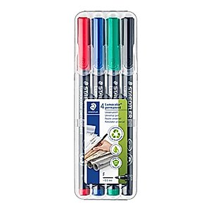 Staedtler 318-WP4 Lumocolor Permanent Universal Pens, Fine Point, 0.6mm, Assorted, 4 per Set