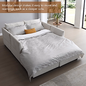 KIVENJAJA 130”W Oversized U-Shaped Down Filled Sectional Couch, 6 Seater Comfy Modular Cloud Sofa with 2 Ottomans, Modern Sleeper Sofa for Living Room, Linen Fabric, Beige