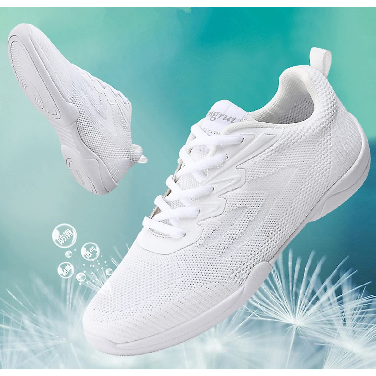 kkdom Adult & Youth White Cheerleading Shoes Lightweight Athletic Dance Training Competition Tennis Sneakers Cheer Shoes White US Size 13.5 M Little Kid
