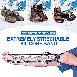 Piscorush 24 Spikes Crampons Ice Cleats Traction Snow Grips Boot Chains Women Men Kids for Hiking Shoes and Boots Steel Anti Slip Hiking Fishing Walking Mountaineering (Black, Extra Large)