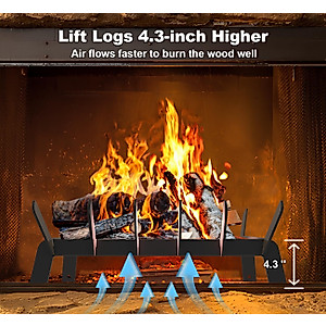 AnBaiMei 17 Inch Heavy Duty Fireplace Grate, Small Fire Wood Log Burning Rack Holder with 6 Support Bars for Indoor Outdoor Fire Place Accessories, Wrought Iron Firewood Stove Insert, Black