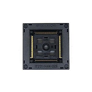 QFP144 Coverless Programming Adapter Socket/Burning Socket/IC Test Socket IC201-1444-026, 144-Pin, 0.5mm Pitch, IC Test Burn-in Socket, Applied to QFP144, TQFP144, FQFP144, PQFP144 Packages.