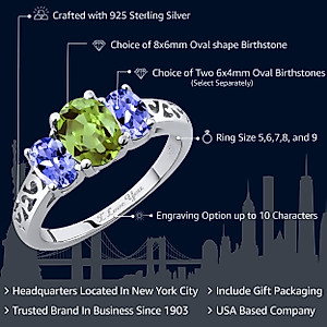 Gem Stone King 925 Sterling Silver Customized and Personalized Engagement Promise 3 Gemstone Birthstone Name Engraved Couple Mother's Ring For Women (Size 8)