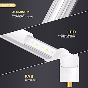 ONLYLUX 8 Foot Led Bulbs T8 T12 LED 8ft Tube Light F96T8 F96T12 LED Bulb 96" FA8 Single Pin LED Fluorescent Replacement, (100W Fluorescent Equivalent) 6500K CW Daylight Milky Cover, 10 Pack
