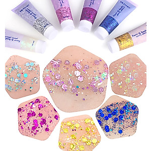 Face Glitter Gel,Body Glitter Gel,Chunky Glitter for Face Body Hair Nails Eyeshadow Holographic Cosmetic,Festival Glitter Makeup,50ml (#06 White + #02 Gold)