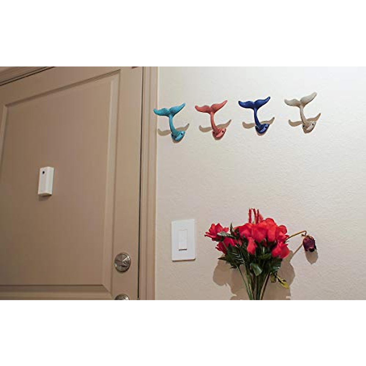 Set of 4 Cast Iron Whale Tail Wall Hooks Nautical Decorative Towel or Coat Hanging Beach House Coastal Accent Decor