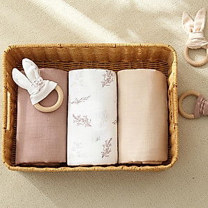 POMISO Muslin Swaddle Blankets for Boys and Girls, Soft Cotton Baby Swaddle Blankets for Unisex, 47 X 47 inches Muslin Swaddles, 4 Pack Leaves & Warmth Colors