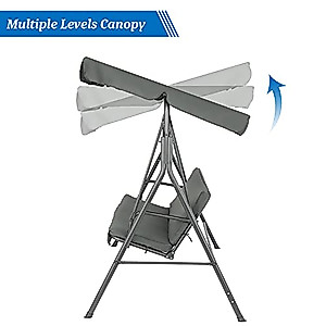 VINGLI Heavy Duty 450 LBS Upgraded 3 Person Outdoor Porch Swing with Stand, Adjustable Canopy Swing with Cushions & Steel Frame for Yard, Pool, Lawn, Indoors (Grey)