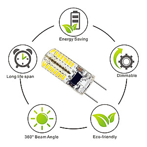 ZEEFO G8 LED Bulbs, Dimmable 110V-130V 3W Warm White 3000K, 64 X 3014 SMD Energy Saving Light Bulbs (20W-25W Halogen G8 Led Bulb Equivalent) for Light Fitting, Under Counter Kitchen Lighting (6 Pack)