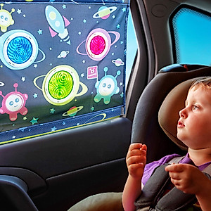 Benbat Sunshade for Cars - Space Pattern Car Sunshades for Kids and Car Window Shades for Baby - Premium Car Sunshades and Car Side Window Shade - Gifts for Baby Shower and Newborn Gifts (Blue)