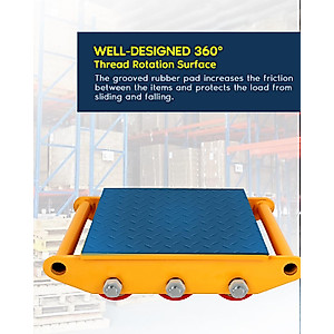 FAHKNS Machinery Moving Skate Heavy Duty Machinery Skates Cargo Mover 15T Machine Skates with Non-Slip Cap 9 PU Rollers for Heavy Duty Industrial Moving Equipment(Yellow)