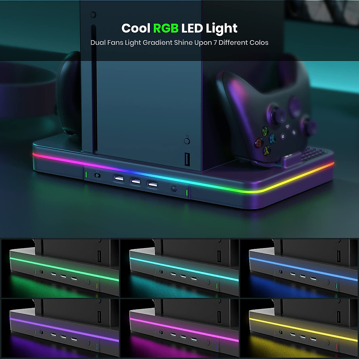 Charging Stand with Cooling Fan, CODOGOY Vertical Stand Compatible with Xbox Series X/S Console&Controller, Dual Controller Charger Station Dock with 3 USB Ports,2*1100 mAh Rechargeable Battery Packs