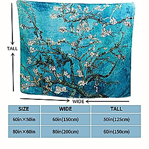 Van Gogh Fleece Blanket for Kids Adults Gift, Super Soft Warm Cozy Lightweight Flannel Throw Blanket for Bedroom Sofa Office Travel Camping (Almond Blossom, 60"X50")